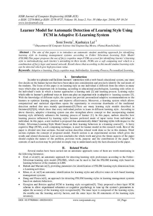 Pdf Learner Model For Automatic Detection Of Learning Style Using Fcm In Adaptive E Learning