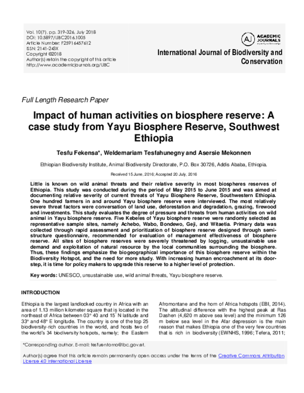 (PDF) Impact of human activities on biosphere reserve: A case study ...
