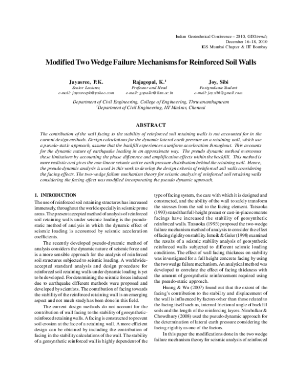 (PDF) Modified Two Wedge Failure Mechanisms for Reinforced Soil