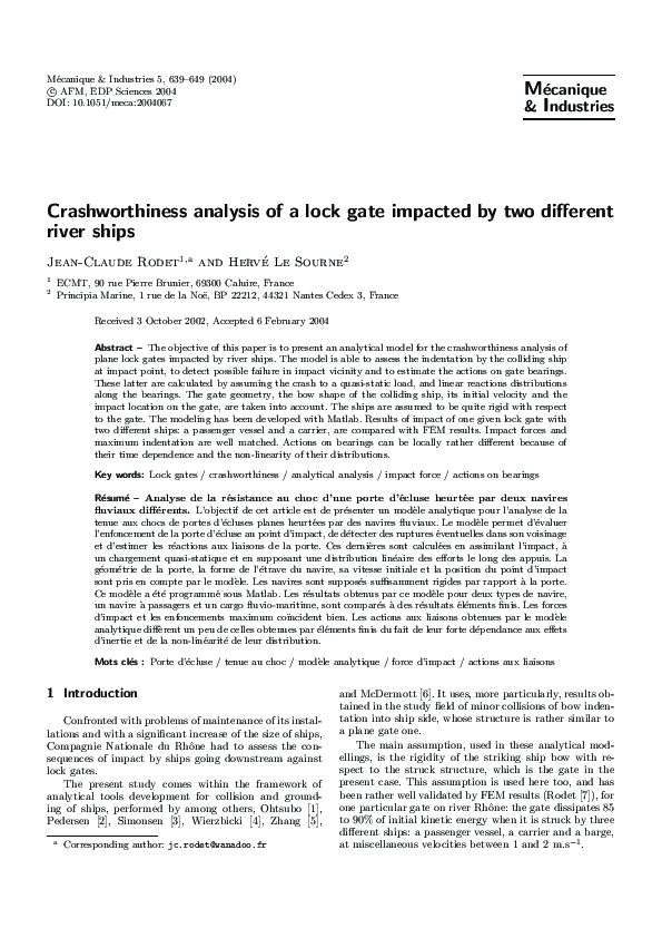 (PDF) Crashworthiness analysis of a lock gate impacted by two different ...
