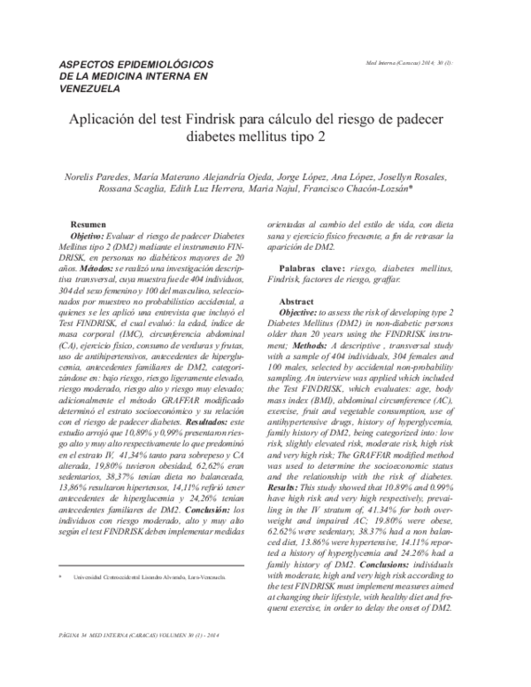 (PDF) Aplicación del test Findrisk para cálculo del riesgo de padecer ...
