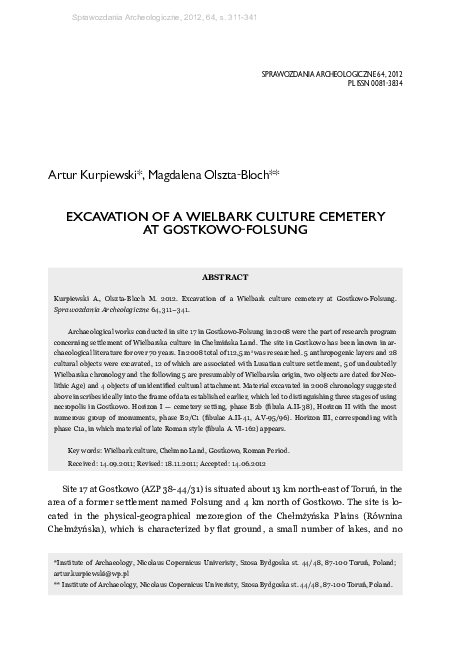 (PDF) Excavation of a Wielbark culture cemetery at Gostkowo-Folsung ...