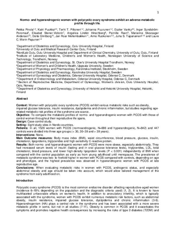 (PDF) Metabolic Profiles in Women with PCOS by Age
