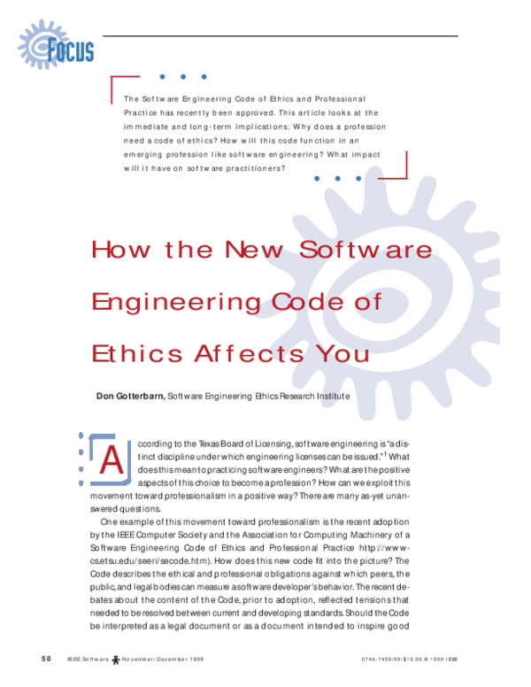 (PDF) How the new Software Engineering Code of Ethics affects you