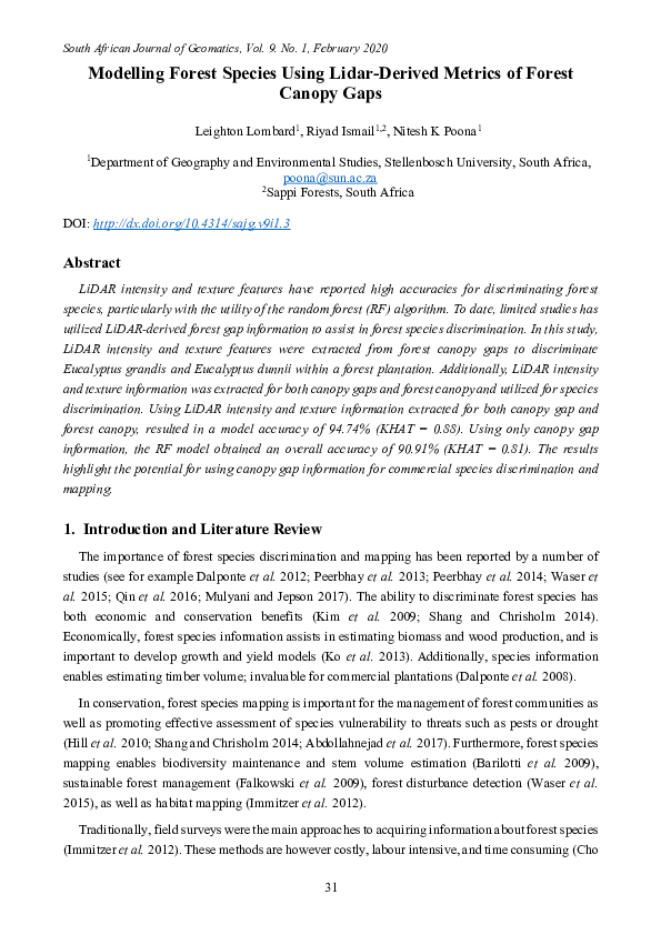 (PDF) Modelling Forest Species Using Lidar-Derived Metrics Of Forest Canopy Gaps
