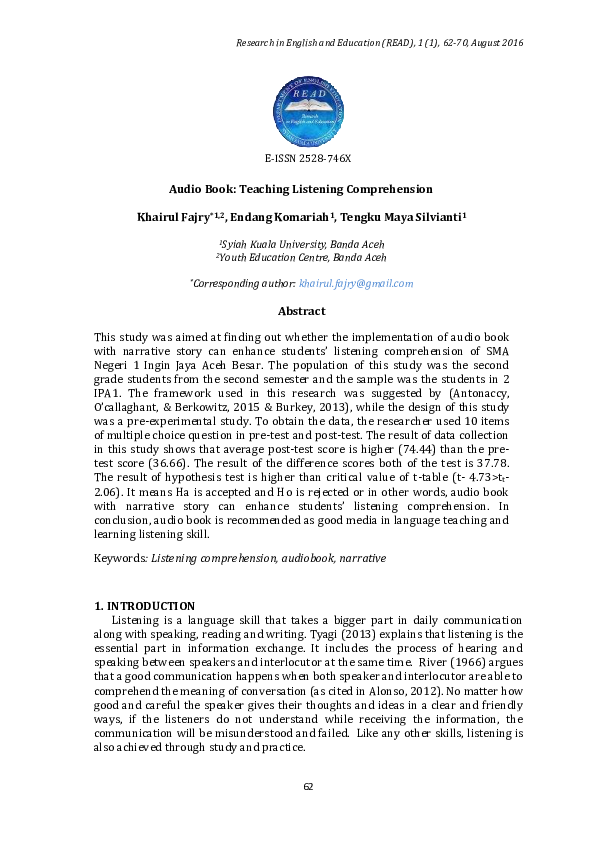 (PDF) Audio Book: Teaching Listening Comprehension