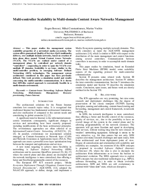 (PDF) Multi-controller Scalability in Multi-domain Content Aware Networks Management