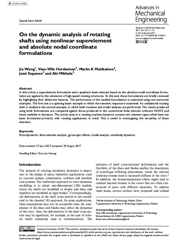 Pdf On The Dynamic Analysis Of Rotating Shafts Using Nonlinear