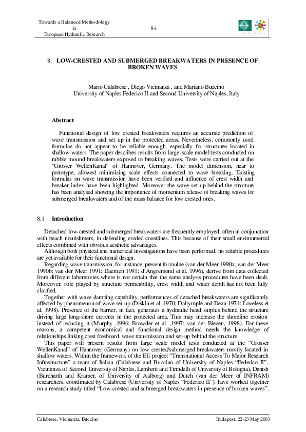 Pdf 8 Low Crested And Submerged Breakwaters In Presence Of Broken Waves