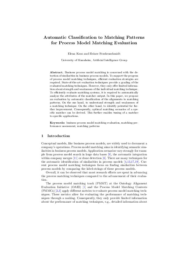 Pdf Automatic Classification To Matching Patterns For Process Model