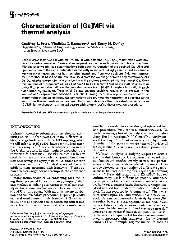 (PDF) Characterization of [Ga]MFI via thermal analysis