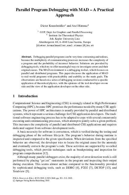 (PDF) Parallel Program Debugging with MAD - A Practical Approach