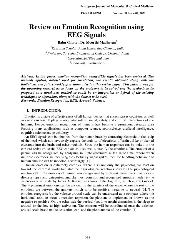 (PDF) Review on Emotion Recognition using EEG Signals