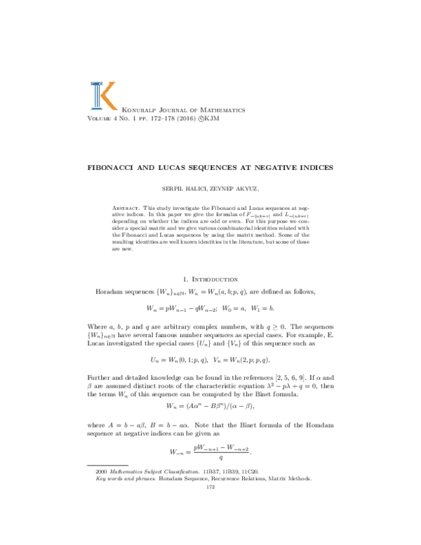 (PDF) Fibonacci and Lucas Sequences at Negative Indices