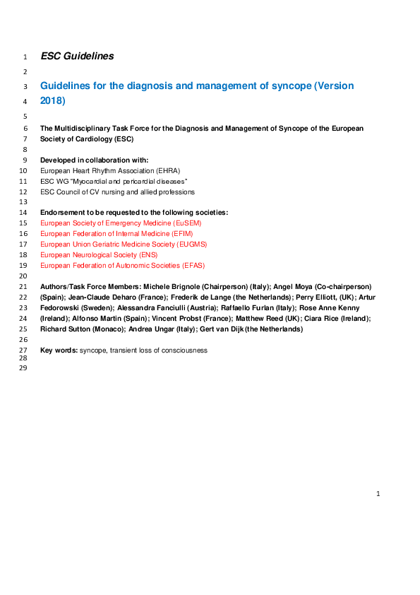 (PDF) 2018 ESC Guidelines for the diagnosis and management of syncope