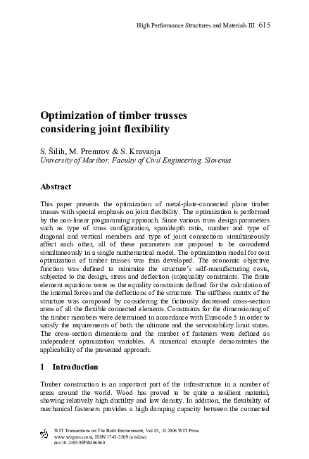 (PDF) Optimization of timber trusses considering joint flexibility