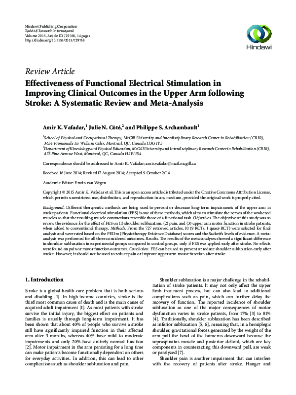 (PDF) The effectiveness of functional electrical stimulation (FES ...