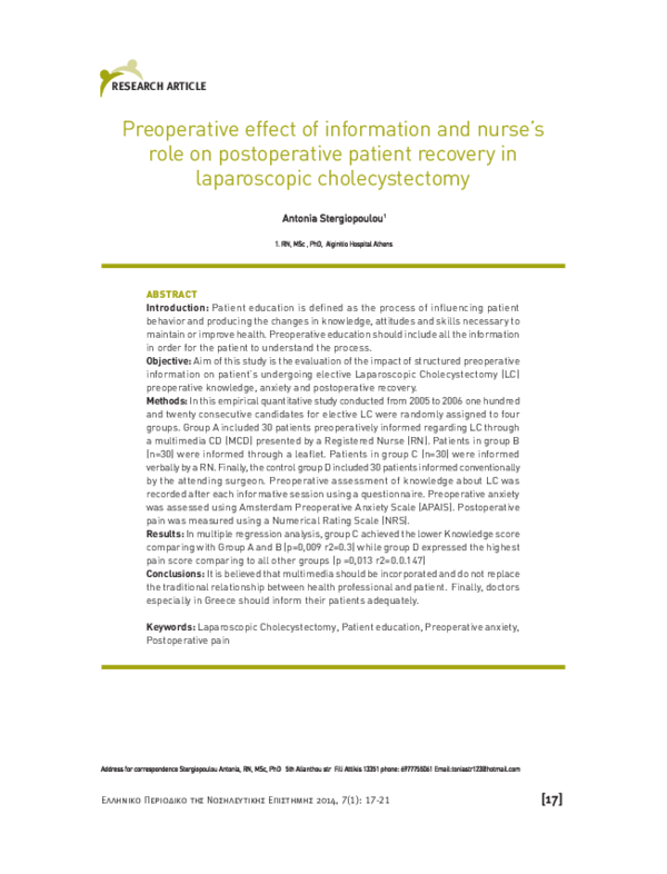 (PDF) Preoperative effect of information and nurse ’ s role on ...