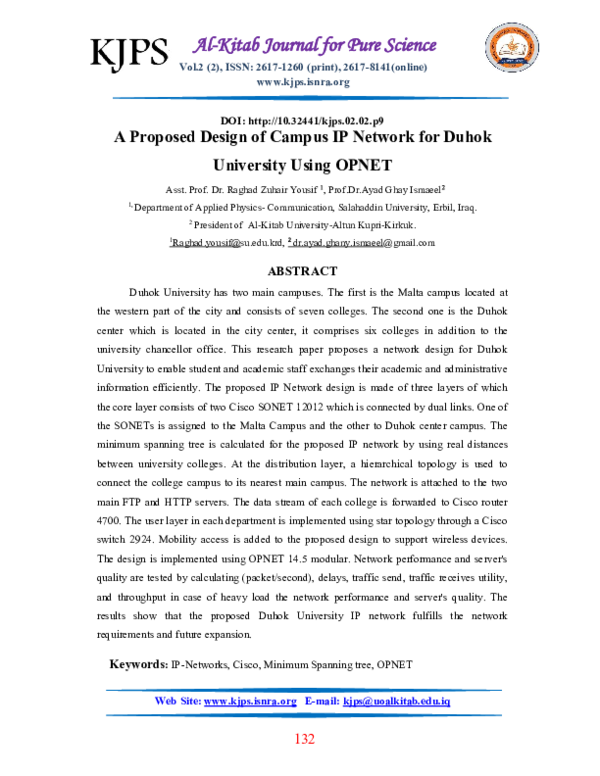 (PDF) A Proposed Design of Campus IP Network for Duhok University Using OPNET