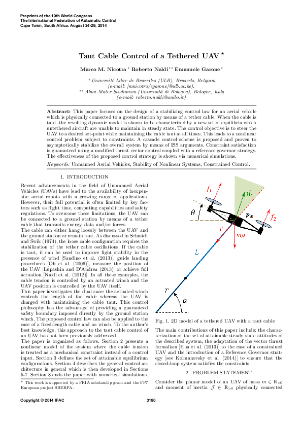 (PDF) Taut Cable Control of a Tethered UAV⋆