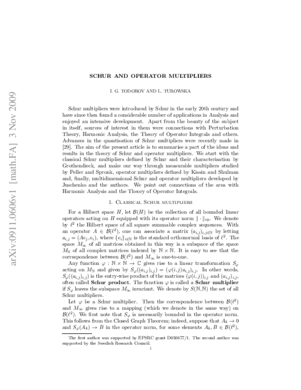 (PDF) Schur and operator multipliers