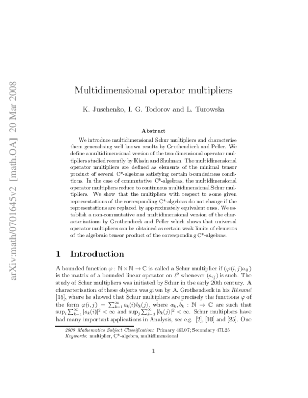 (PDF) Multidimensional operator multipliers