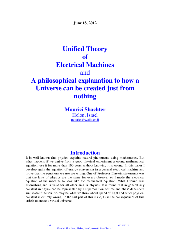 (PDF) Unified Theory of Electrical Machines, a Philosophical ...