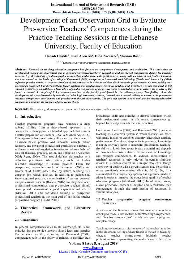 (PDF) Development of an Observation Grid to Evaluate Pre-service ...