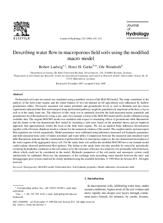 (PDF) Describing water flow in macroporous field soils using the ...