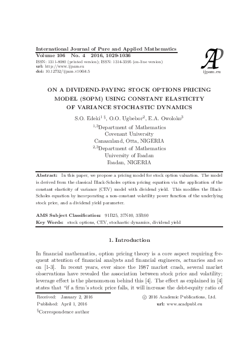 (PDF) On a Dividend-Paying Stock Options Pricing Model (Sopm) Using Constant Elasticity of ...