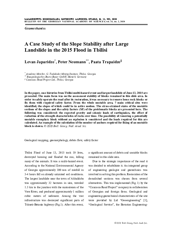 (PDF) A Case Study of the Slope Stability after Large Landslide in the ...