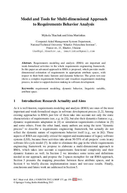 (PDF) Model and Tools for Multi-dimensional Approach to Requirements Behavior Analysis