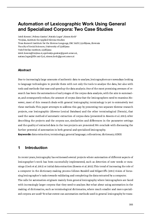 (PDF) Automation of Lexicographic Work Using General and Specialized ...