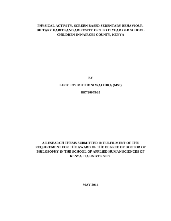 (PDF) Physical Activity, Screen-Based Sedentary Behaviour, Dietary Habits and Adiposity Of 9 to ...