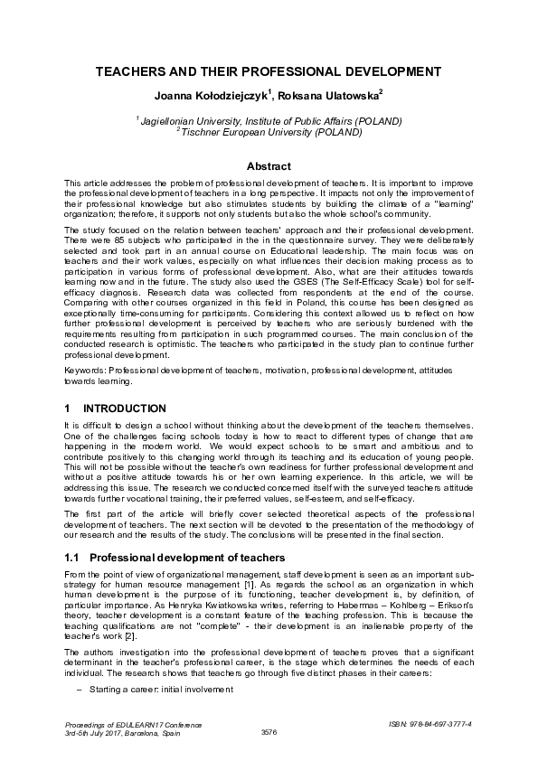 Pdf Teachers And Their Professional Development
