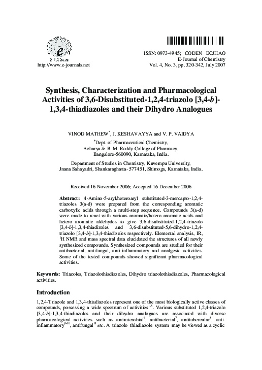 (PDF) Synthesis, characterization and pharmacological properties of some 4-arylhydrazono-2 ...