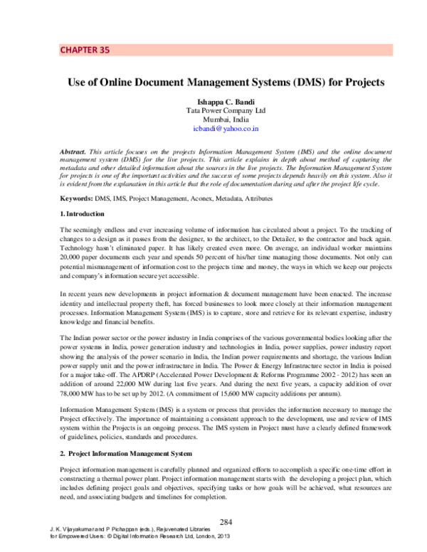 (PDF) Use of Online Document Management Systems (DMS) for Projects