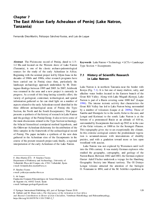 (PDF) The East African Early Acheulean of Peninj (Lake Natron, Tanzania)