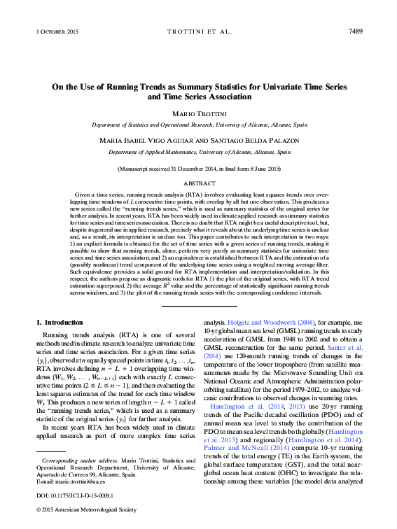 (PDF) On the Use of Running Trends as Summary Statistics for Univariate Time Series and Time ...