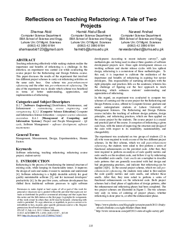 (PDF) Reflections on Teaching Refactoring