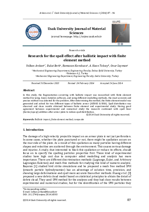 (PDF) Research for the spall effect after ballistic impact with finite ...