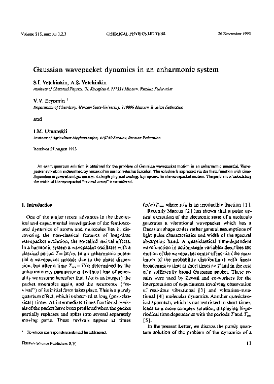(PDF) Gaussian wavepacket dynamics in an anharmonic system