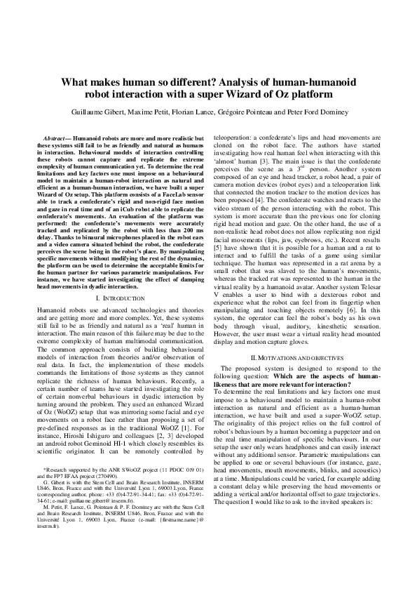 (PDF) What makes human so different ? Analysis of human-humanoid robot ...