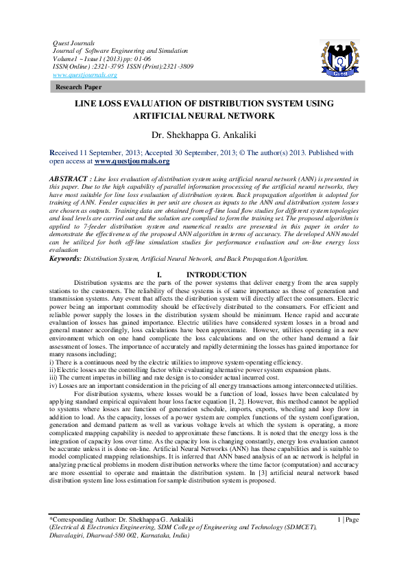 (PDF) Line Loss Evaluation of Distribution System Using Artificial Neural Network