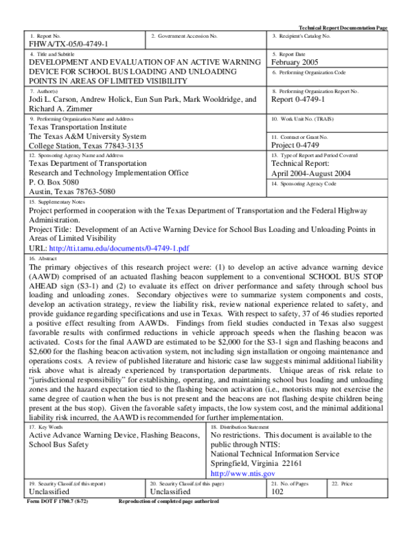 (PDF) Development and Evaluation of an Active Warning Device for School ...