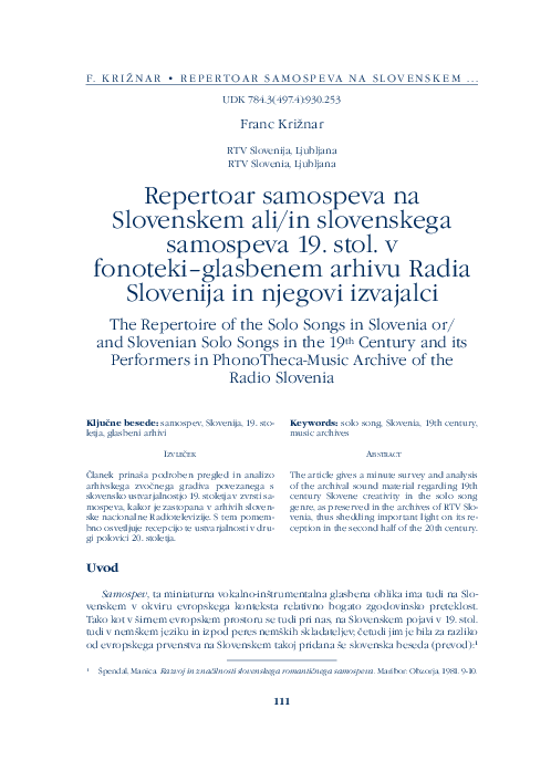 (PDF) The Repertoire of the Solo Songs in Slovenia or/and Slovenian ...