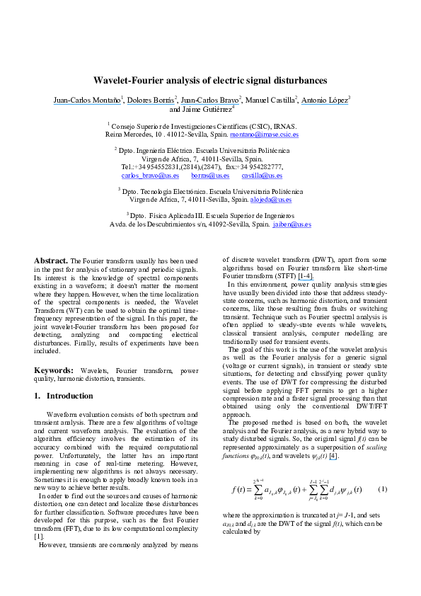 (PDF) Wavelet-Fourier analysis of electric signal disturbances
