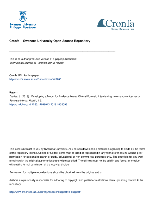 (PDF) Developing a Model for Evidence-based Clinical Forensic Interviewing