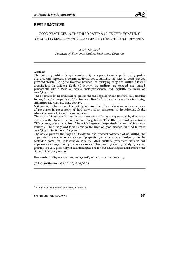 (PDF) Best Practices Good Practices in the Third Party Audits of the ...