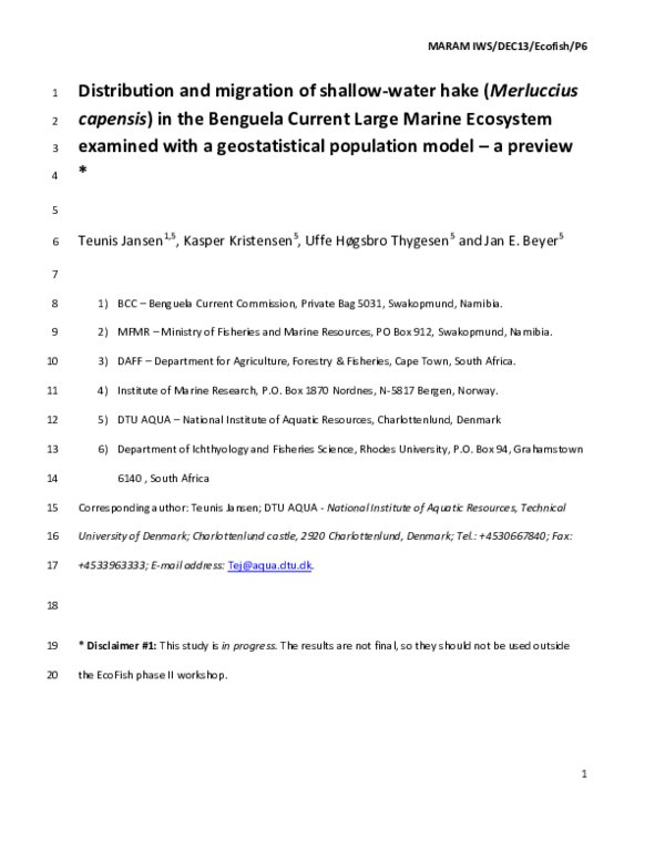 (PDF) Distribution and migration of shallow-water hake ( Merluccius 1 ...
